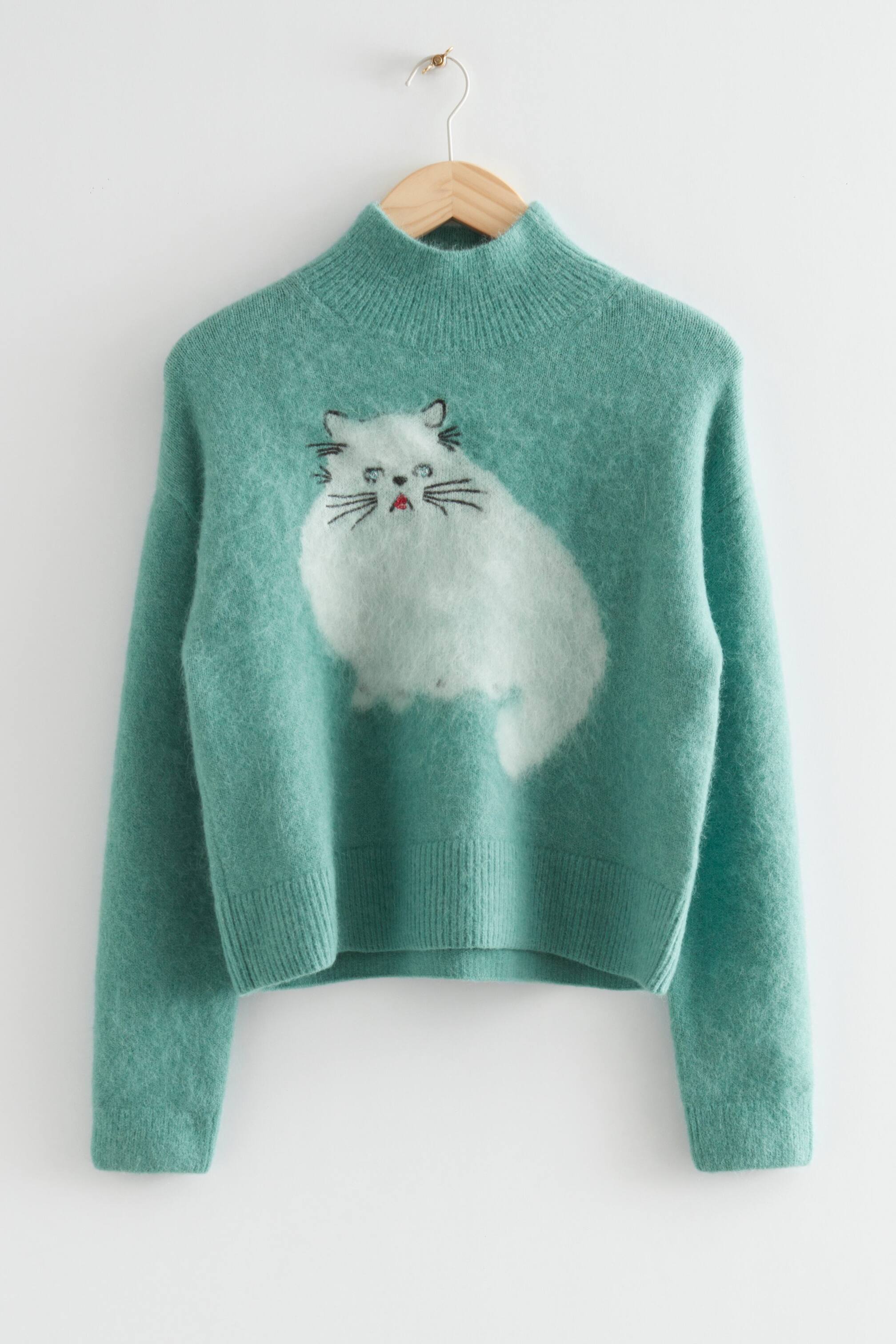 Women's Green Jacquard Cat Motif Jumper | H&M GB