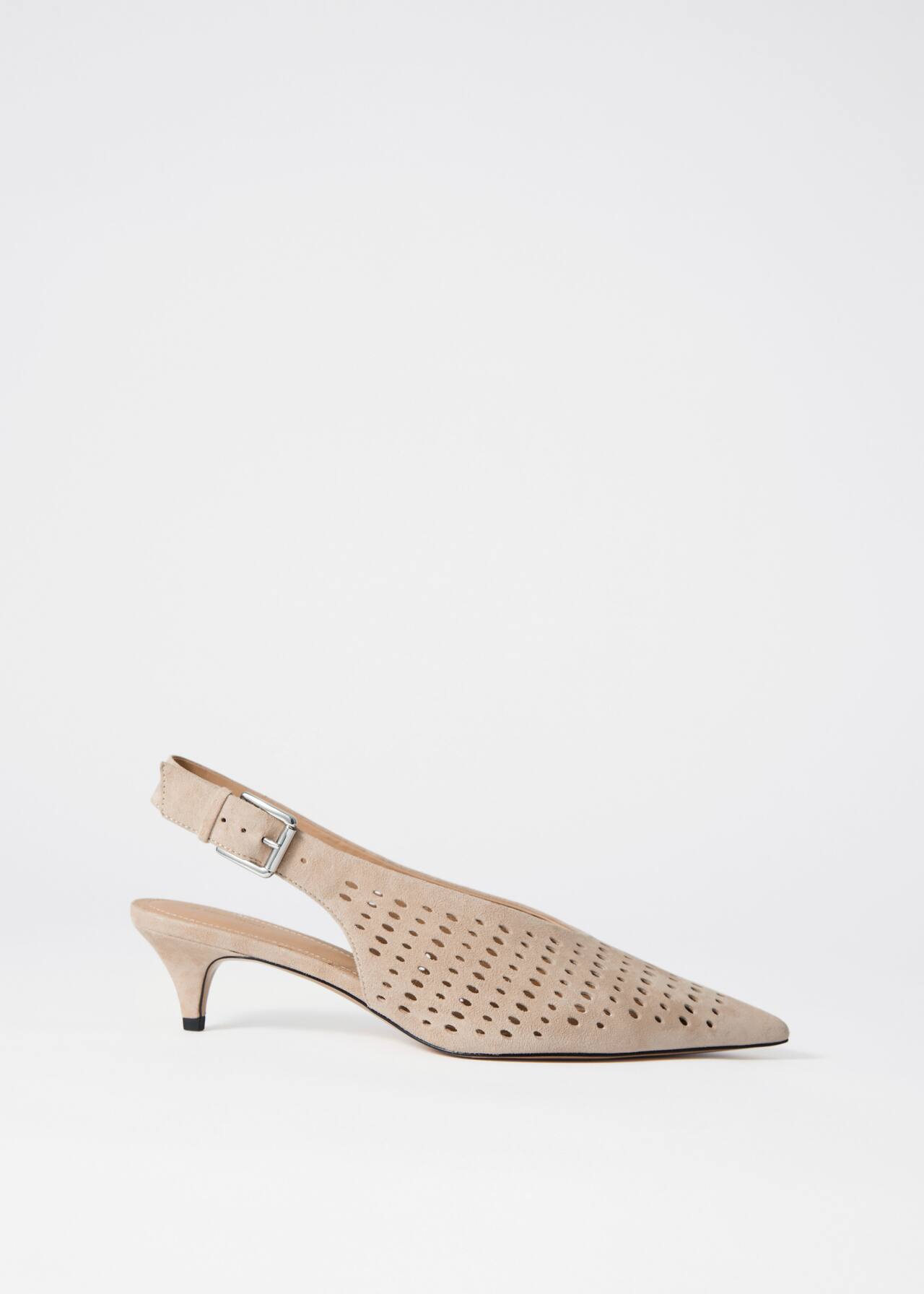 Tacones tipo "kitten heel" destalonados de piel - Ante beige - MUJER ...