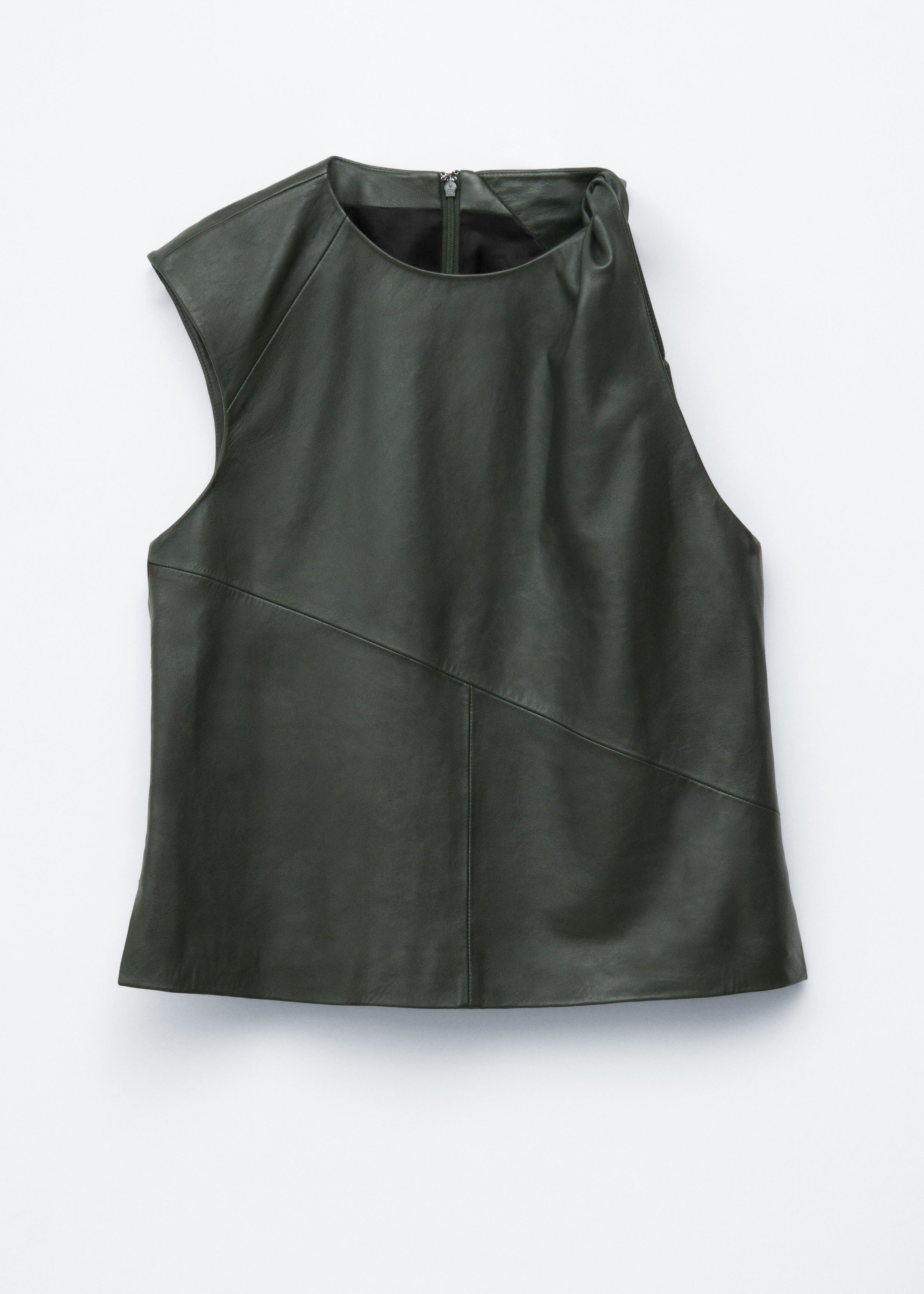 Twist-Shoulder Leather Top - Dark Green - & Other Stories DE