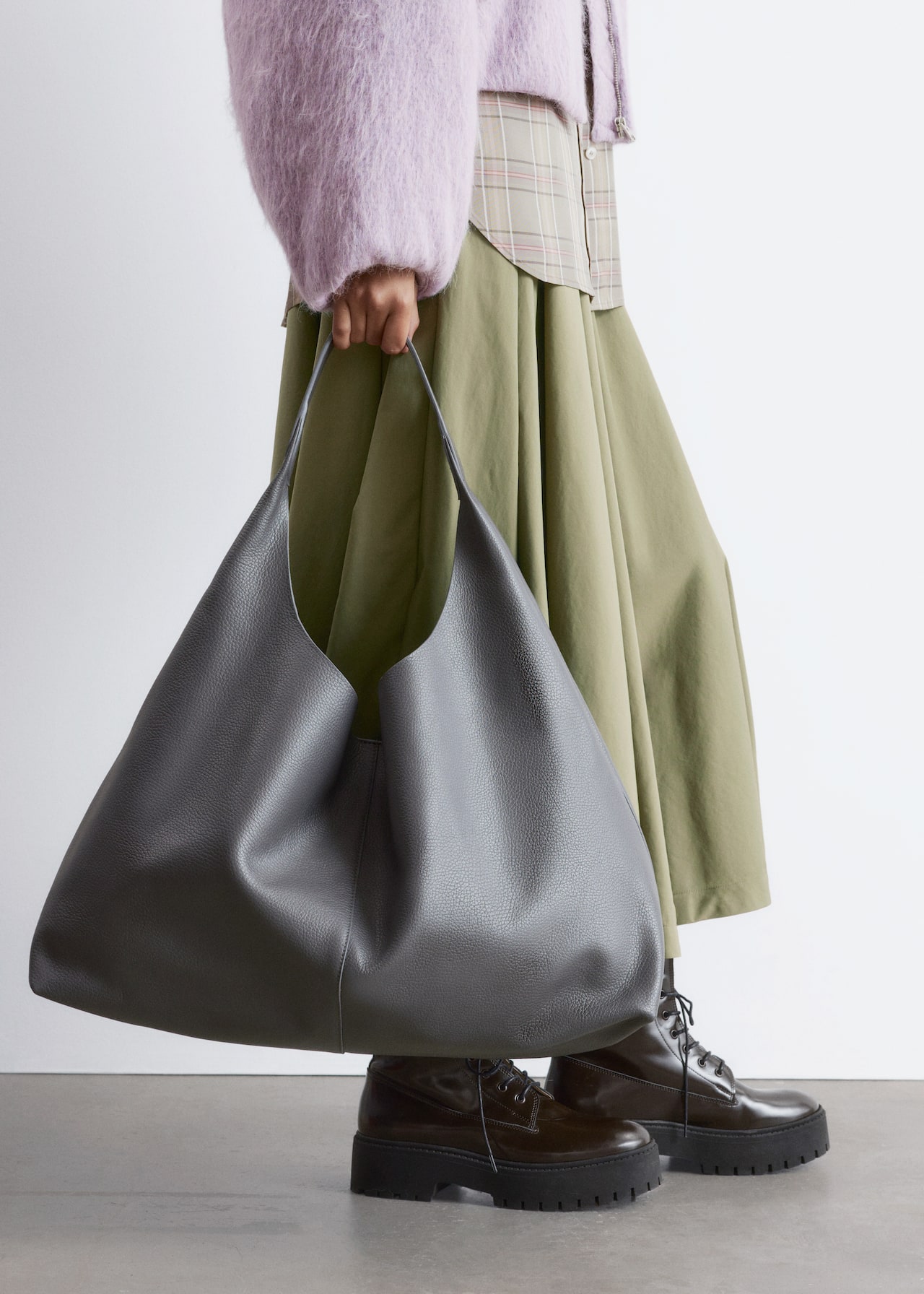 Women's Dark Grey Extra-Large Leather Tote Bag | H&M GB