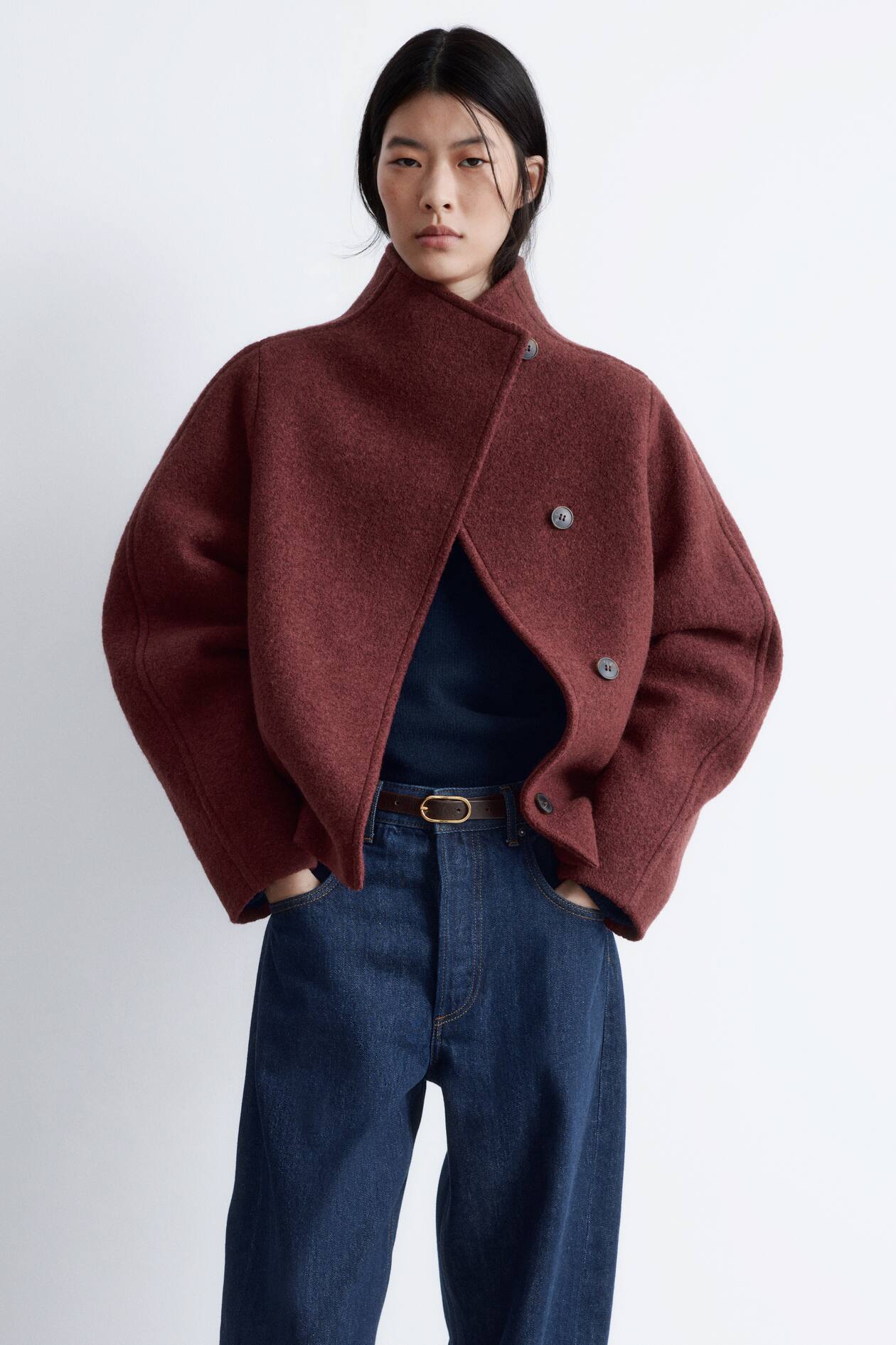 Asymmetric Wool Jacket - Roșu închis - FEMEI | H&M RO
