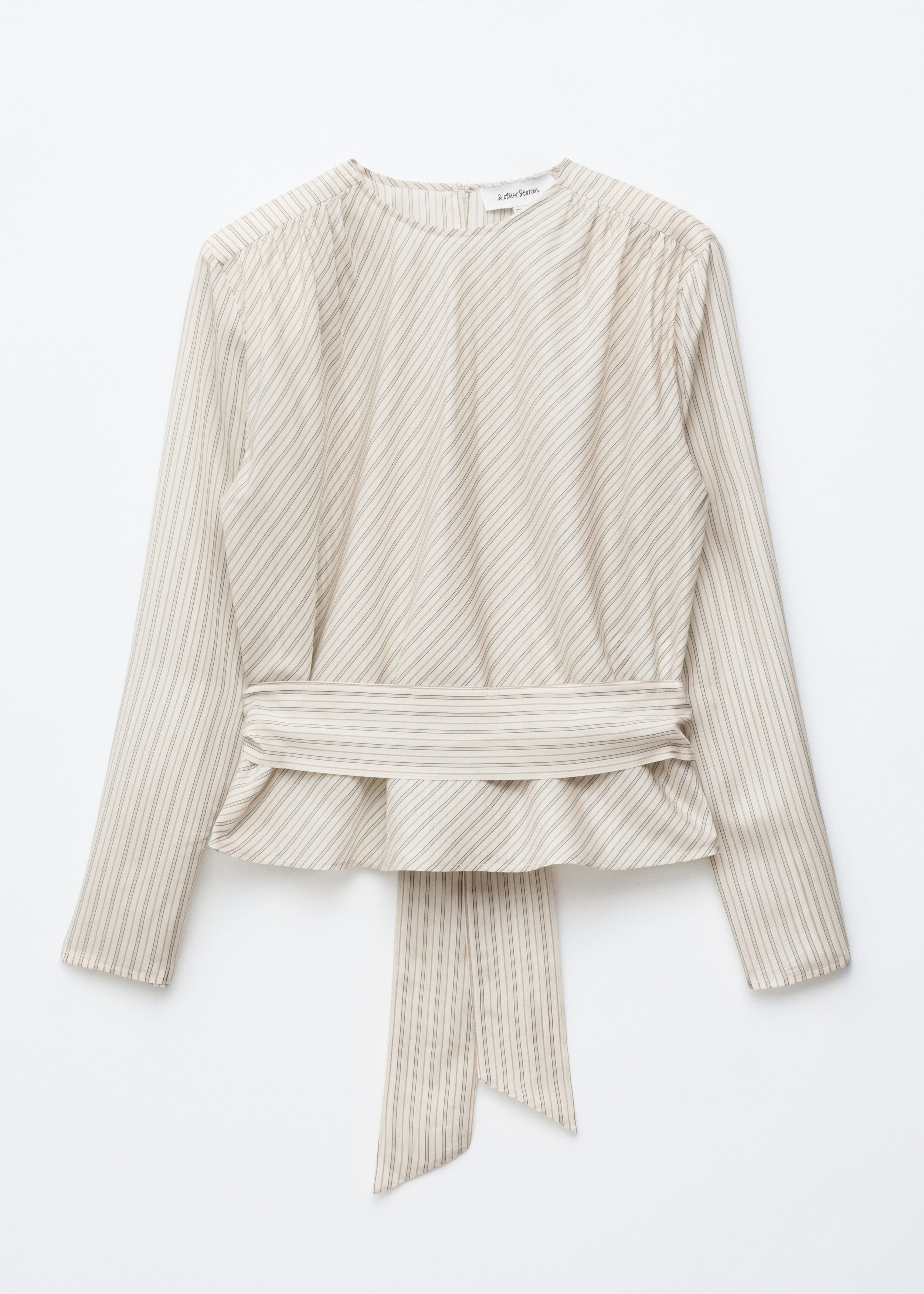 Gathered Tie-Belt Blouse - White/Diagonal Stripes - & Other Stories GG