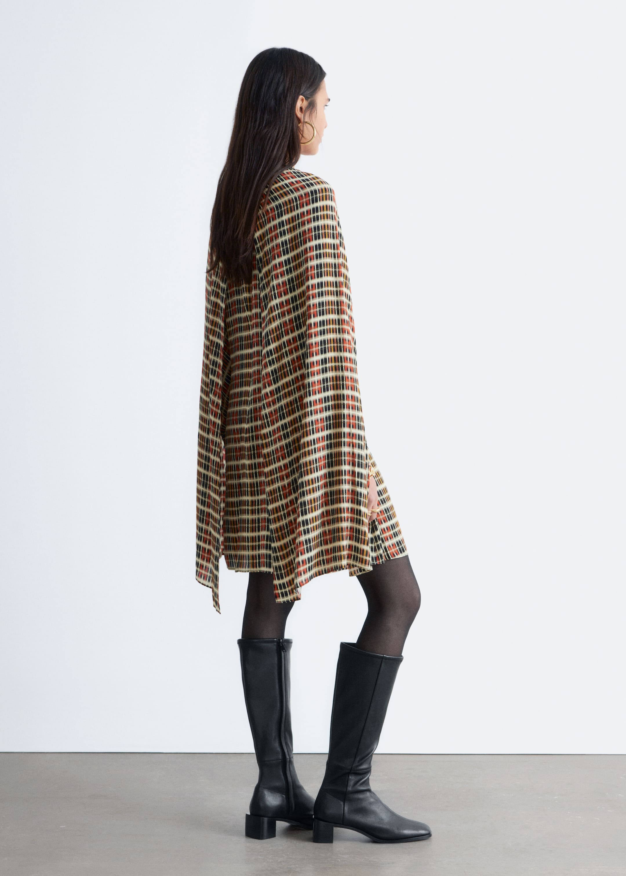 Cape Mini Dress - Orange/Checked - FEMME | H&M BE