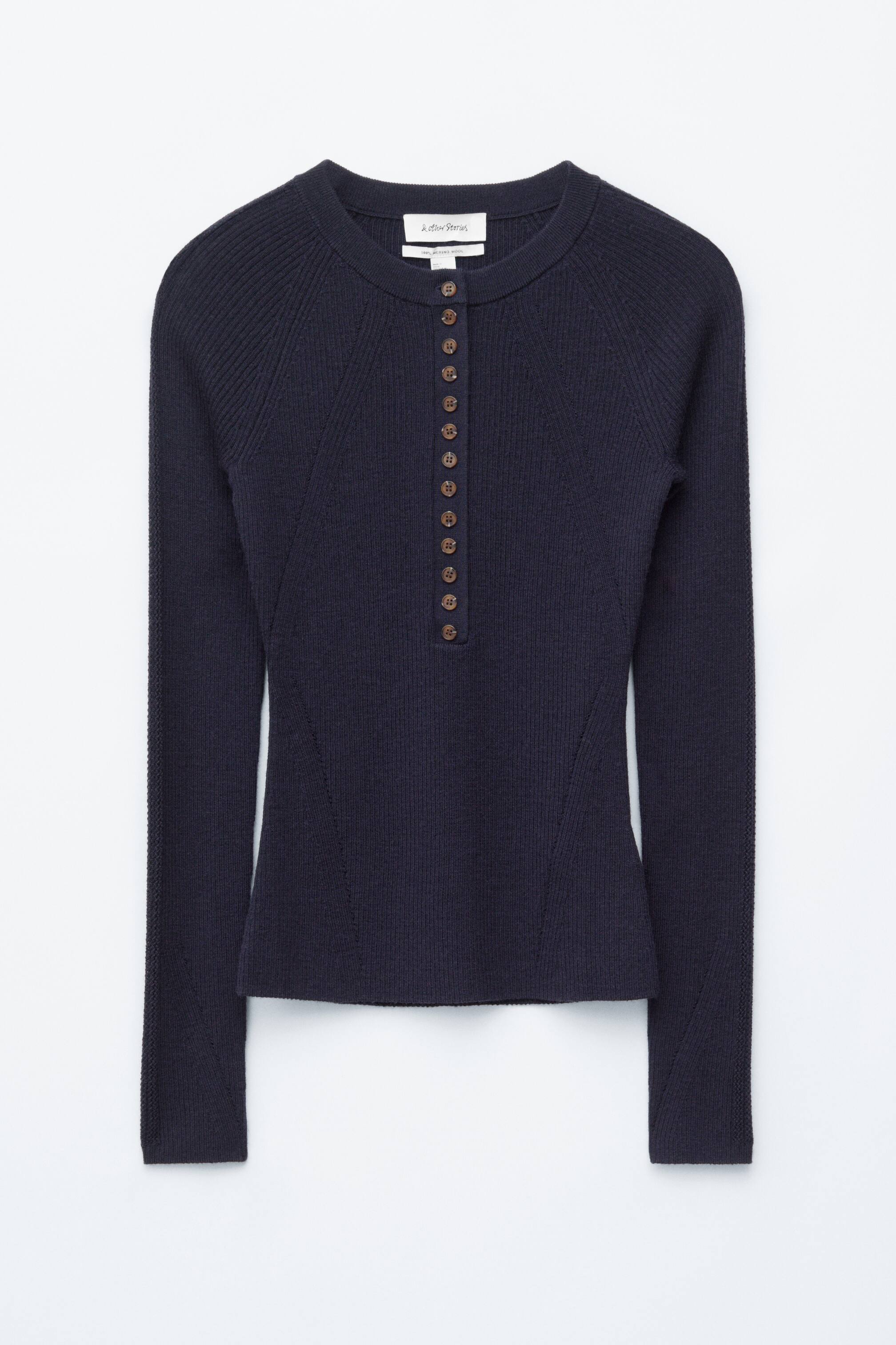 Half-Placket Merino Wool Top - Navy Blue - Ladies | H&M GB